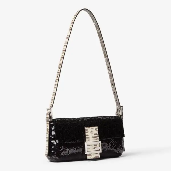 Fendi Baguette® 26424 Black Organza And Sequin Bag